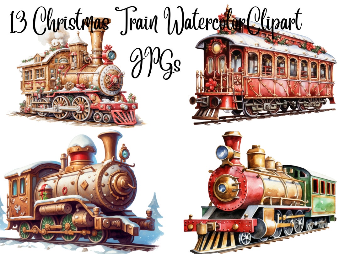 13 Christmas Train Clipart, High Quality Jpgs, Digital Download Card ...