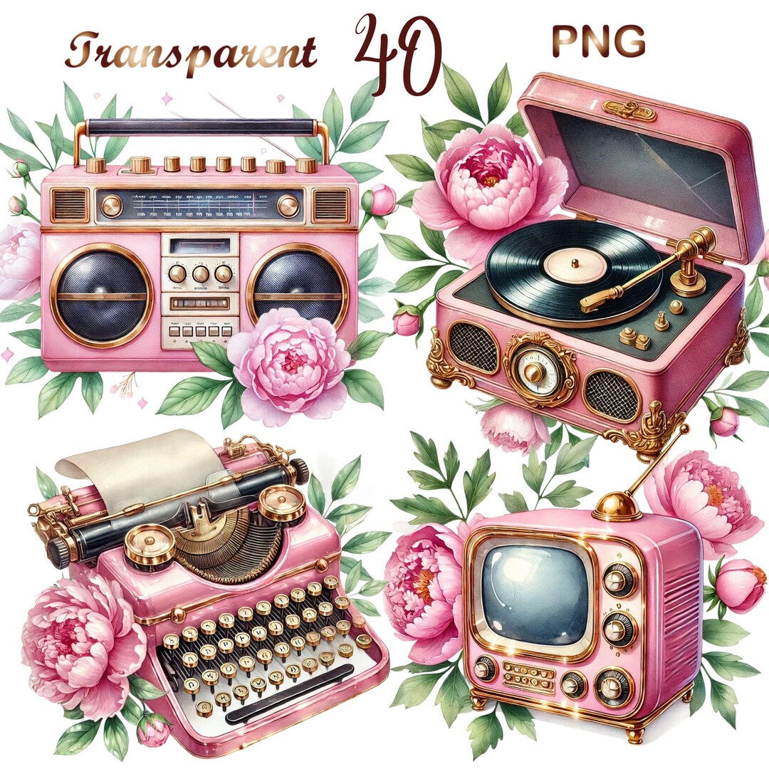 40 PNG Pink Vintage: Sweet Memories Clipart Bundle,pink Treasures Retro ...