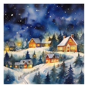 14 Watercolor Christmas Night Clipart Jpgs, Commercial Use,digital ...