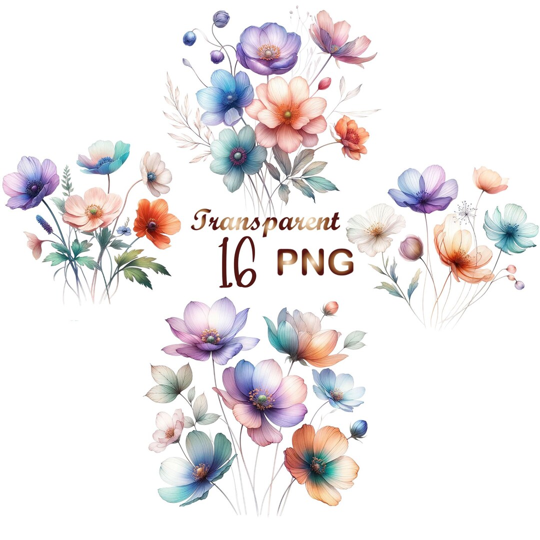 16 Pngs, Abstract Flowers Clipart Bundle, Dried Flowers, Printable ...