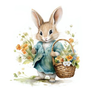 25 Jpgs Spring Rabbit Clipart, Printable Watercolor Clipart, Sping ...