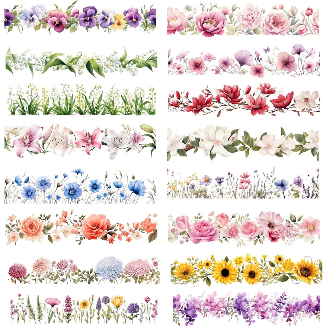60 PNG, Flower Border, Floral Clipart, Seamless Flower Border ...