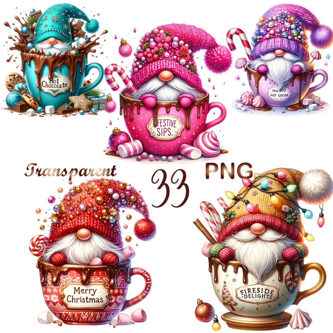 33 PNG, Watercolor Hot Cocoa Gnomes Clipart, Christmas Gnomes Clipart ...