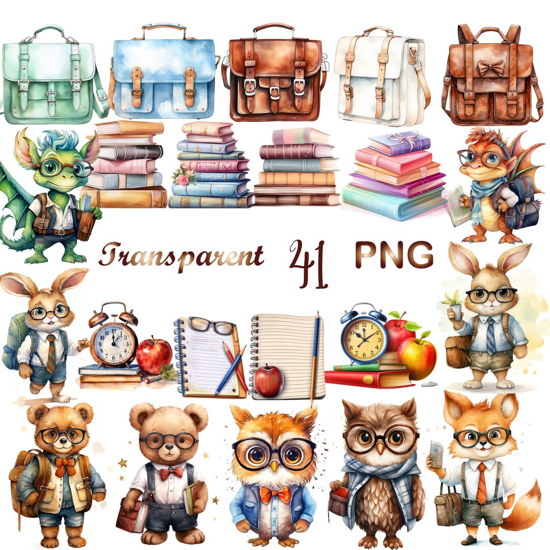 41 PNG, Watercolor Back to School, PNG, Transparent Background, Ideal ...