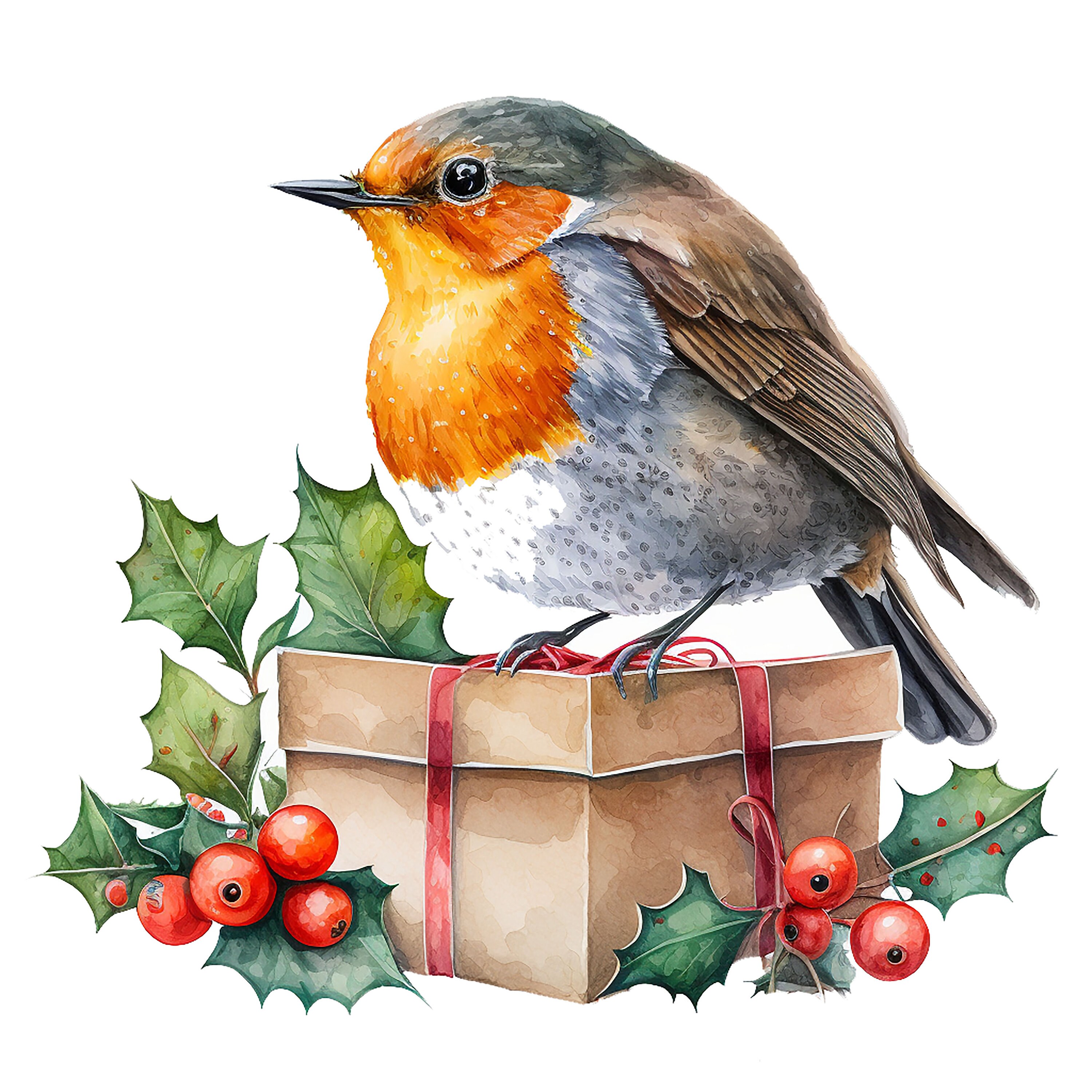 Watercolor Christmas Robin Clipart, Garden Birds Illustration (digital ...