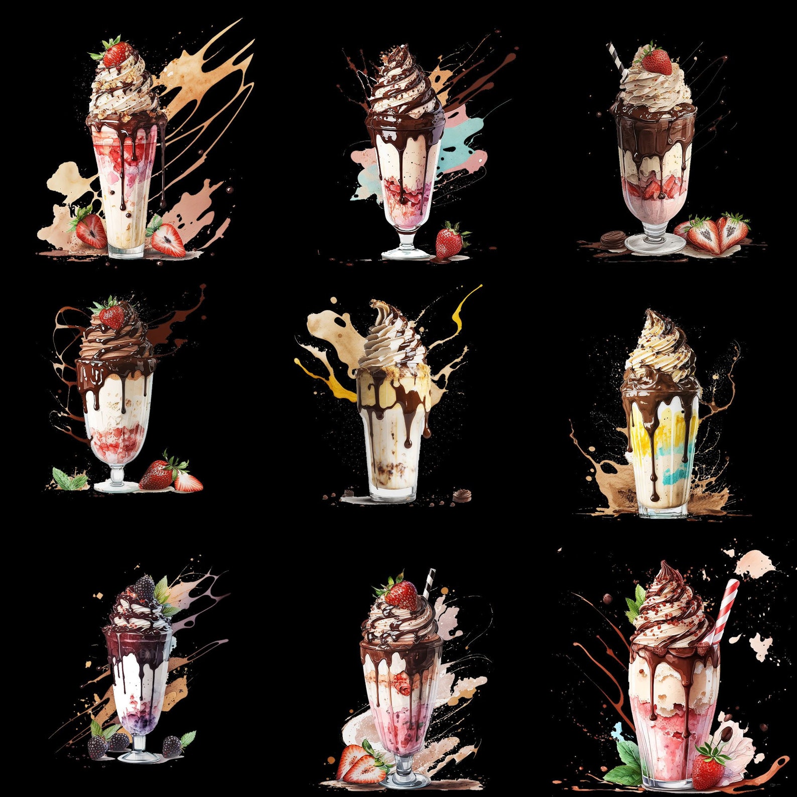 Watercolor Milkshake Clipart Bundle – 10 PNG Drinks, Milkshake PNG ...