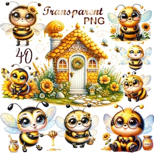 40 PNG Sweet Bees Clipart Bundle, Cute Bees Clipart Bundle, Cute Bees ...