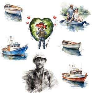 85 Watercolor Fishing Clipart PNG, Fishing Clipart Bundle, Fishing 85 ...