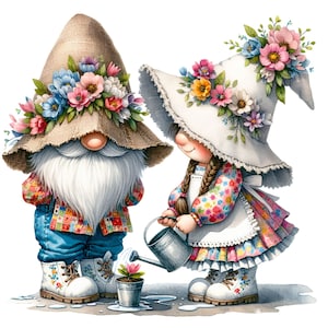 30 PNG, Watercolor Gnomes Garden Collection Clipart Bundles,gnome With ...