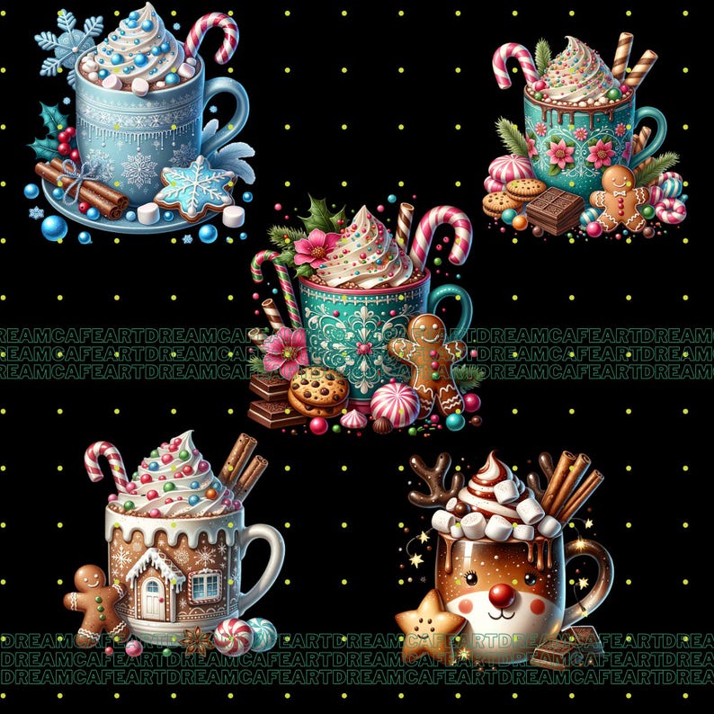 14 PNG Set 1 Winter Hot Cocoa Clipart, Xmas Cocoa Clipart, Hot ...