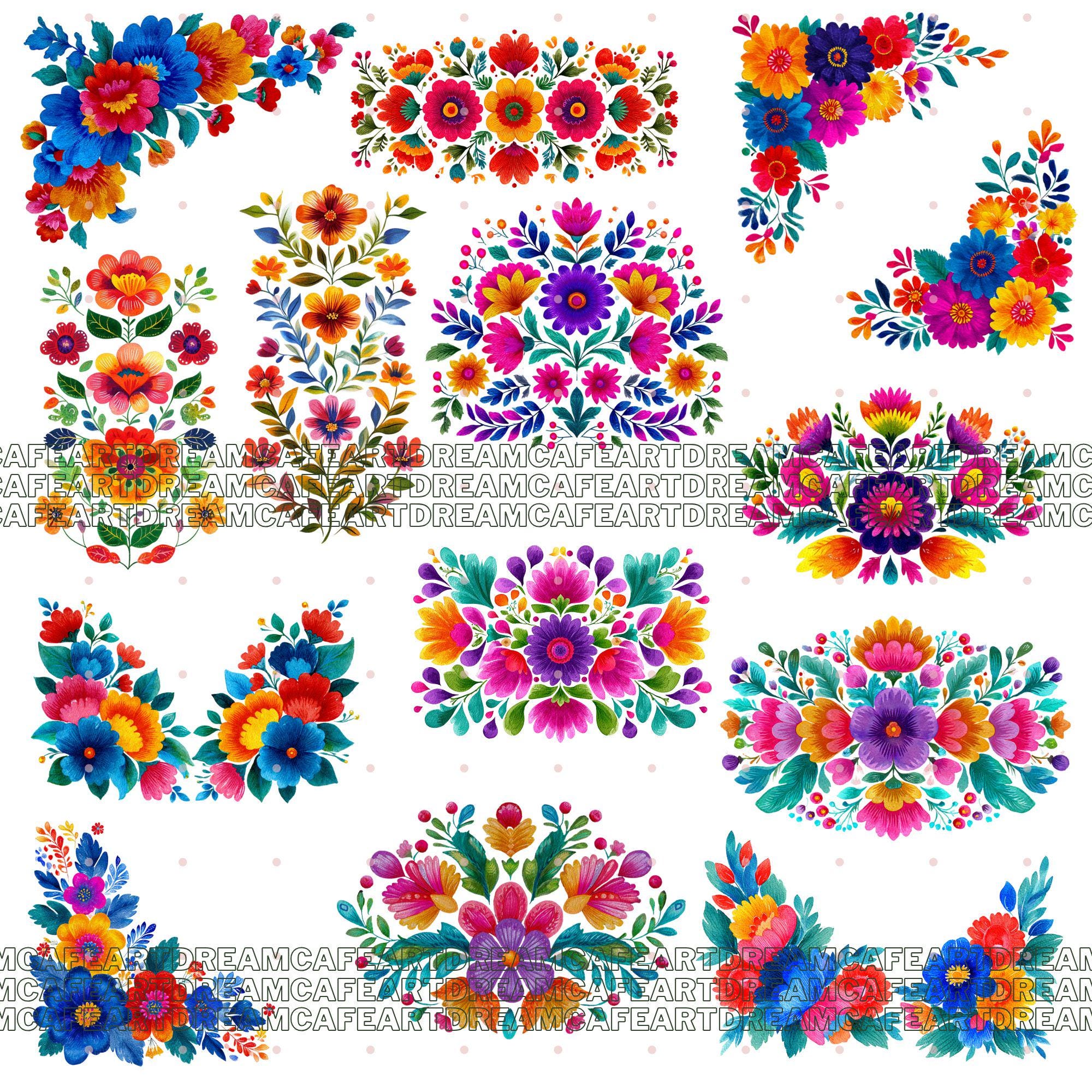 Mexican Fiesta Flowers Clipart 200 PNG, Otomi Floral,talavera ...
