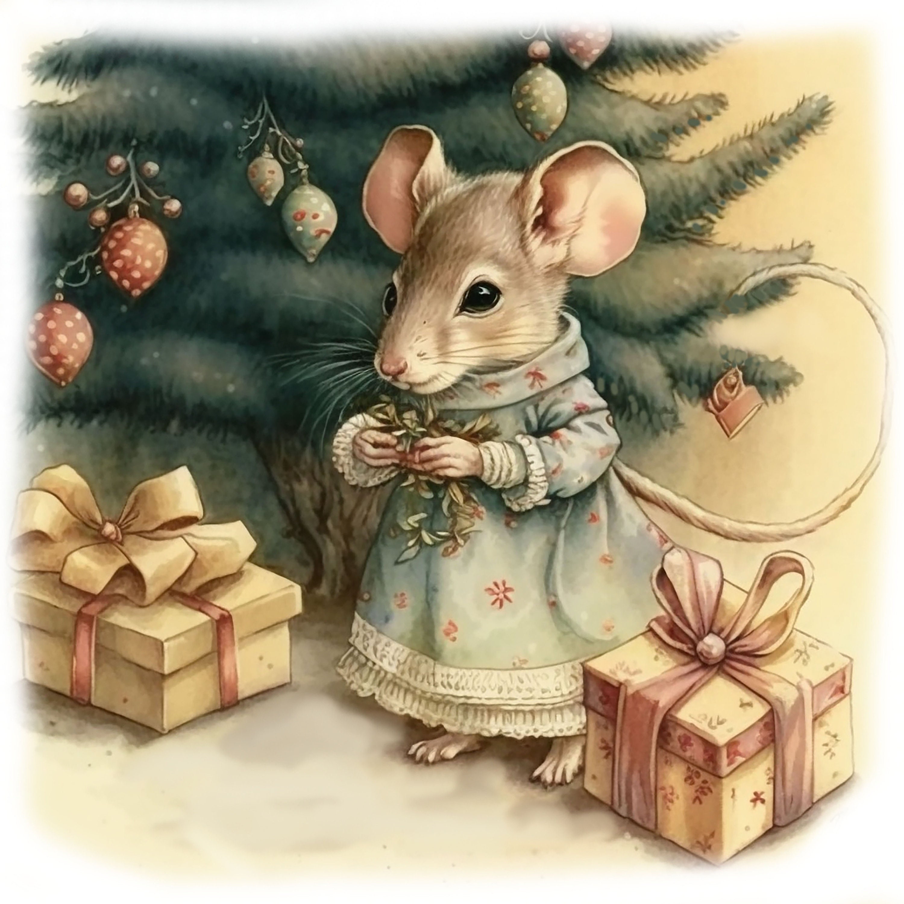 Christmas Mouse Watercolor Clipart: Festive Mice Jpgs (digital Download ...