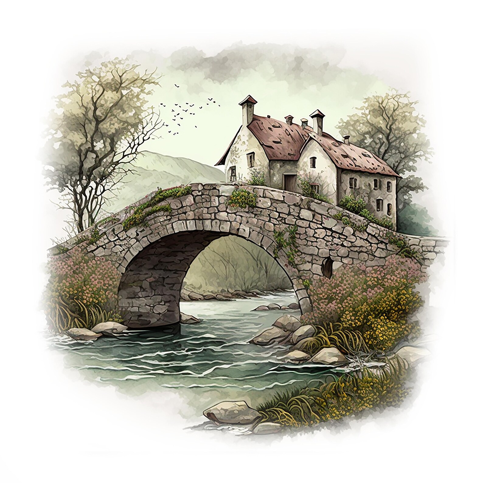10 Cobblestone Bridge Clipart, Watercolor Clipart, Jpgs, Commercial Use ...