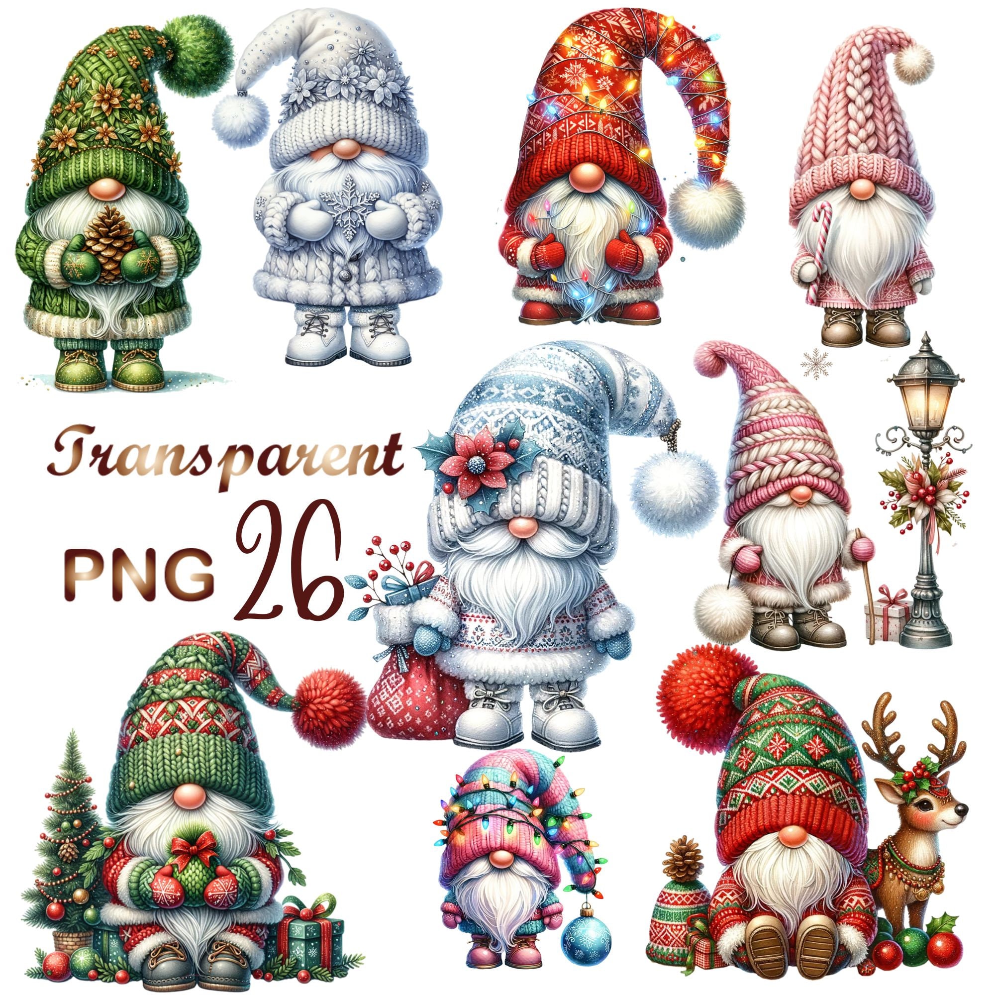77 PNG, Festive Gnomes Collection Clipart Bundle, Christmas Gnomes ...