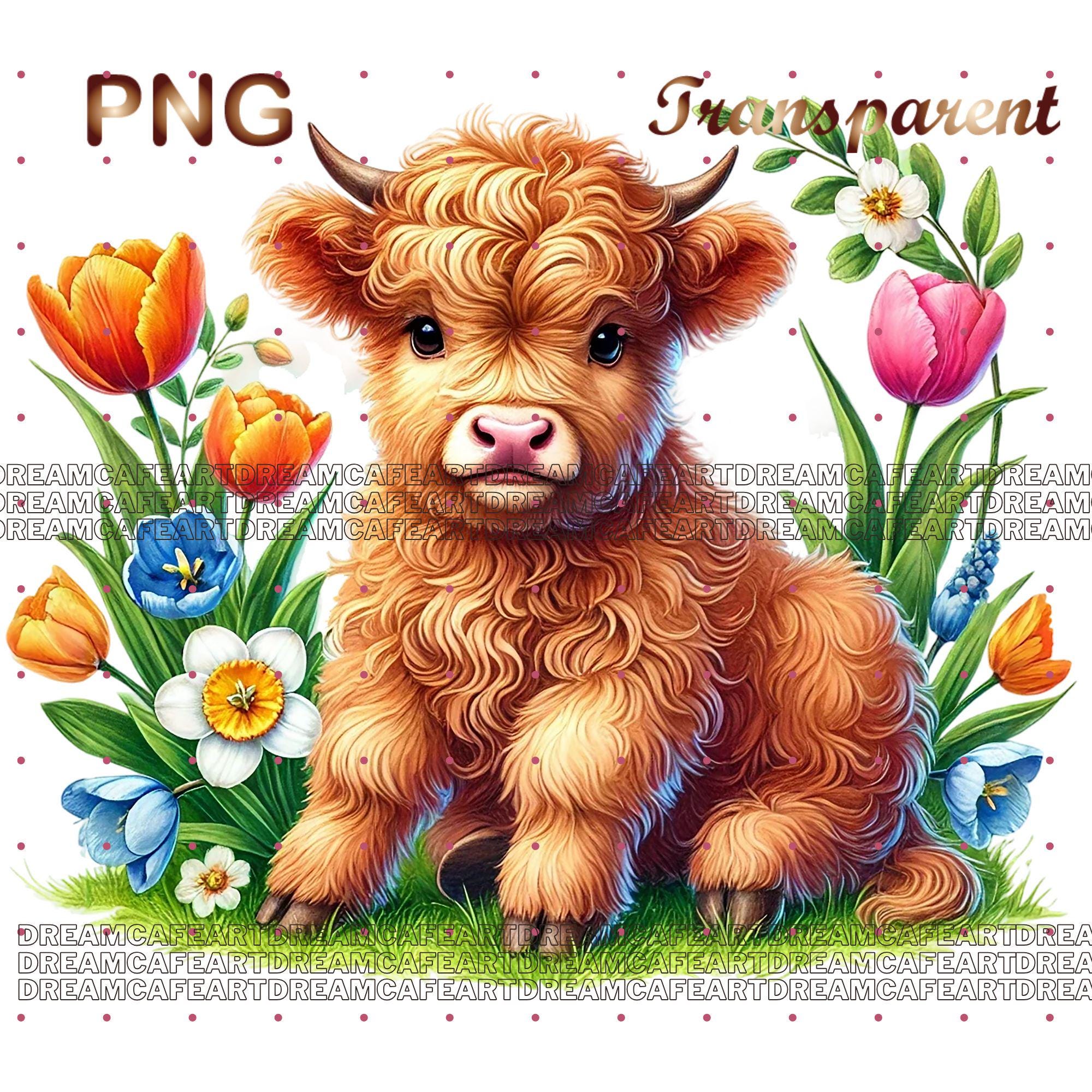 70 PNG Spring Highland Cow Clipart Bundle, Flower Highland Cow Clipart ...