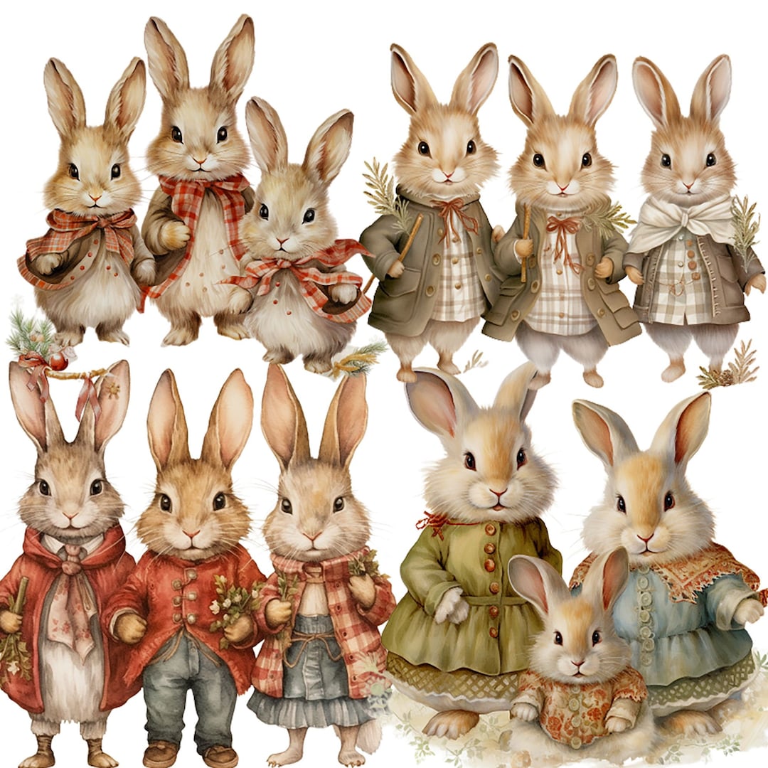 Christmas Bunny Clipart, Watercolor Bunnies PNG (digital Download) - Etsy
