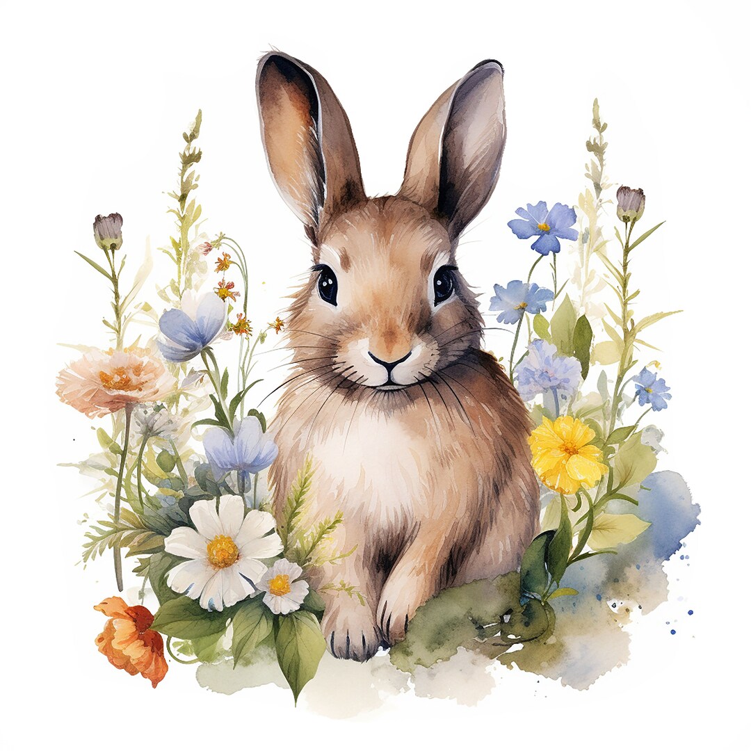 20 Spring Hare Clipart Jpgs, Printable Watercolor Clipart, Sping Rabbit ...