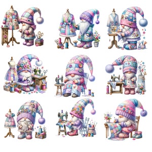 28 PNG, Sewing Gnome Clipart Bundle, Sewing Machine, Quilt Gnomes, Gonk ...