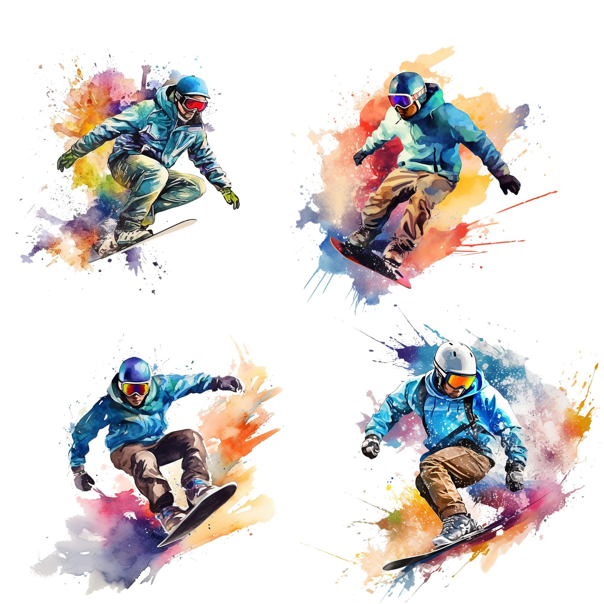 20 PNG Set 1 Winter Sports Clipart Bundle, Snowboarding Clipart PNG ...