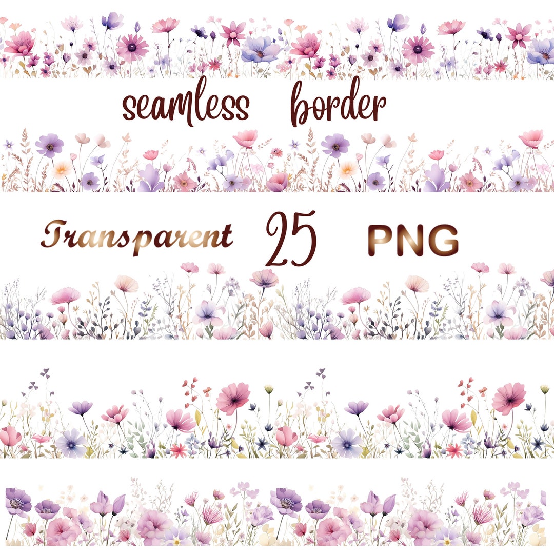25 PNG Wild Flowers Border, Pastel Spring Wildflowers Clipart, Floral Clipart, Floral Borders ...