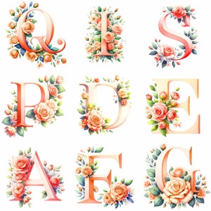 47 PNG, Watercolor Blush Floral Alphabet Collection Clipart, Pink ...