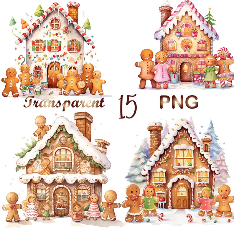 15 Gingerbread Christmas Clipart: Festive Winter PNG (digital Download ...