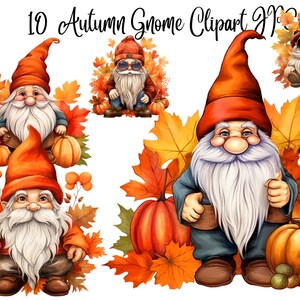 10 Autumn Cute Gnome JPG Watercolor Fall Garden Gnome Clipart Pumpkin ...