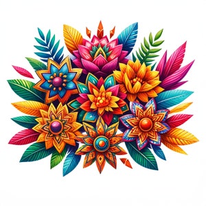 40 JPG, Mexican Flowers Clipart Bundle, Aztec Mexican Flowers Clipart ...