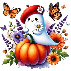 33 JPG, Watercolor Cute Ghost Clipart Bundle, Halloween Clipart Bundle ...