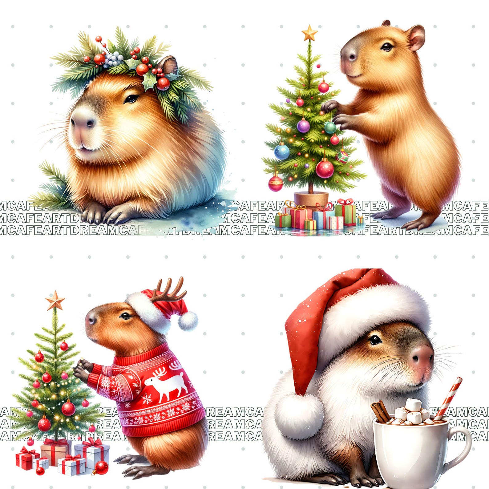 25 PNG Christmas Capybara Clipart Bundle | Cute Holiday Capybaras ...