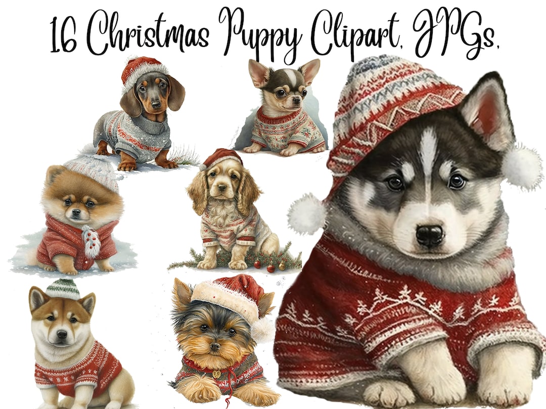 Christmas Puppy Clipart: Watercolor Dog Breeds (digital Download) - Etsy