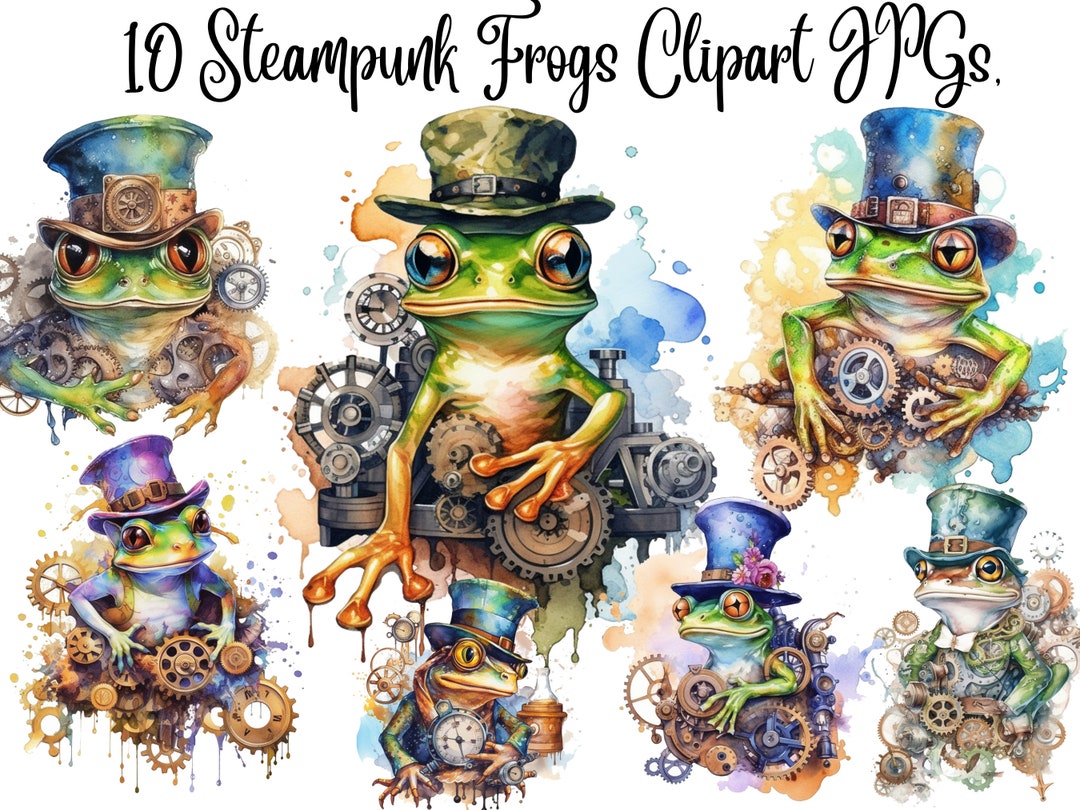 10 Steampunk Frog Clipart, Frog Clipart, Cute Frog,jpgs,digital ...