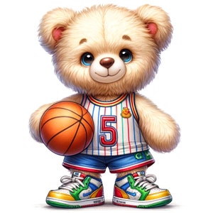 35 JPG, Watercolor Basketball Teddy Bear Clipart Bundle, Teddy Bear ...