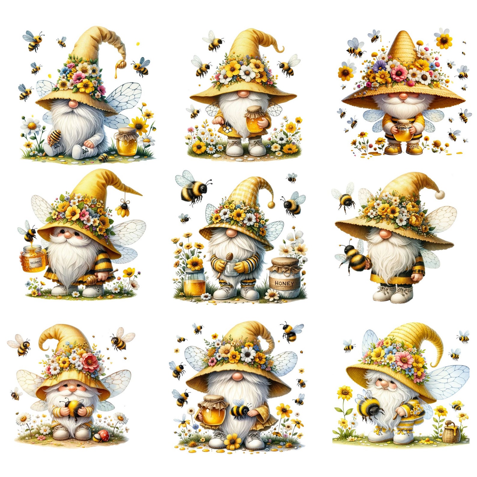 29 PNG, Flower Bee Gnome Clipart Bundles,gnome With Flowers,clipart for ...