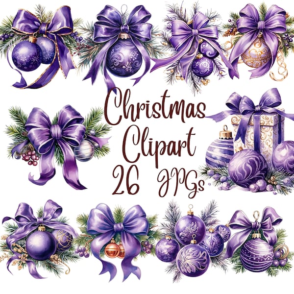 Purple Christmas Clipart - Etsy