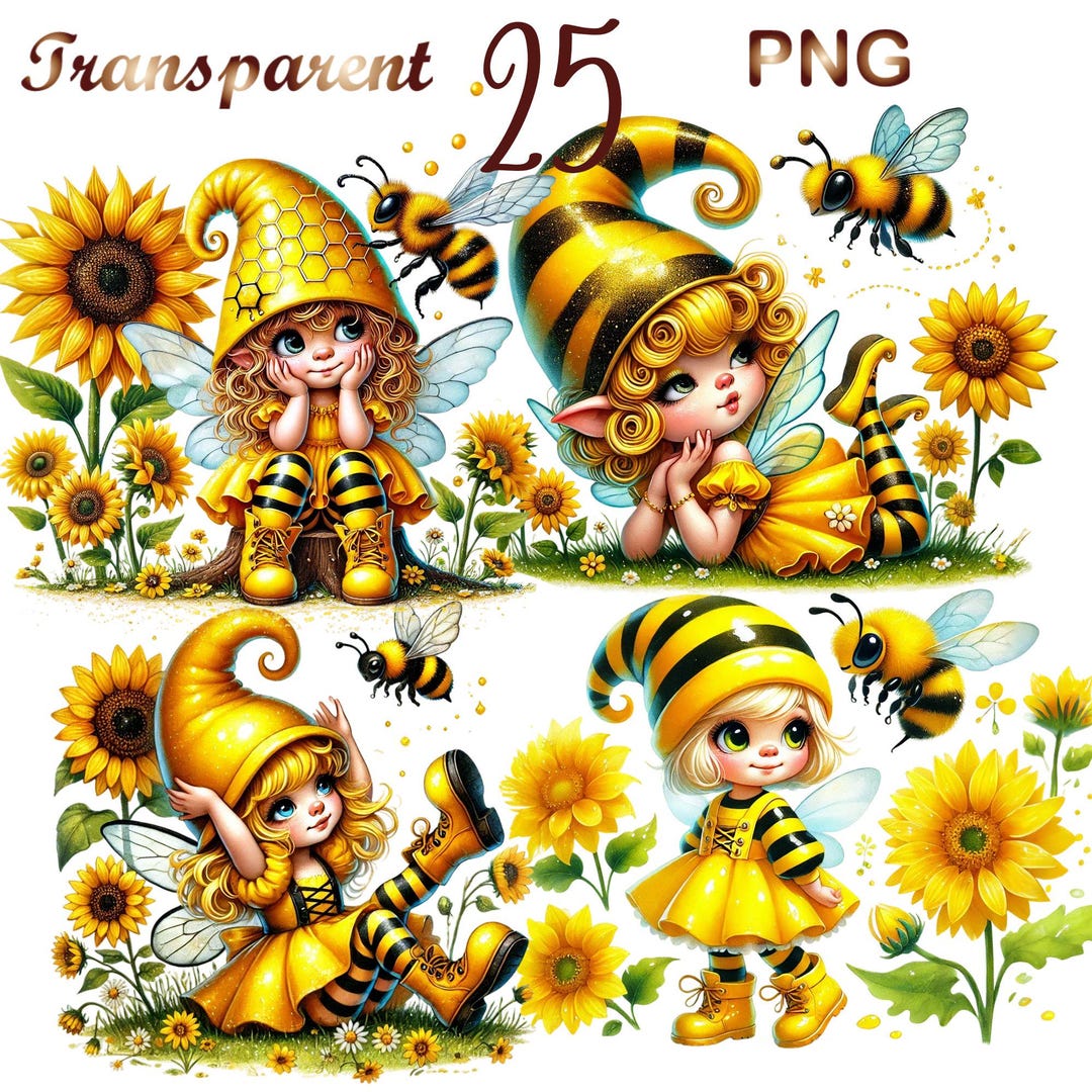 25 PNG Bees Gnomes Girl Clipart, Honey Bees Gnomes Graphics Designs ...