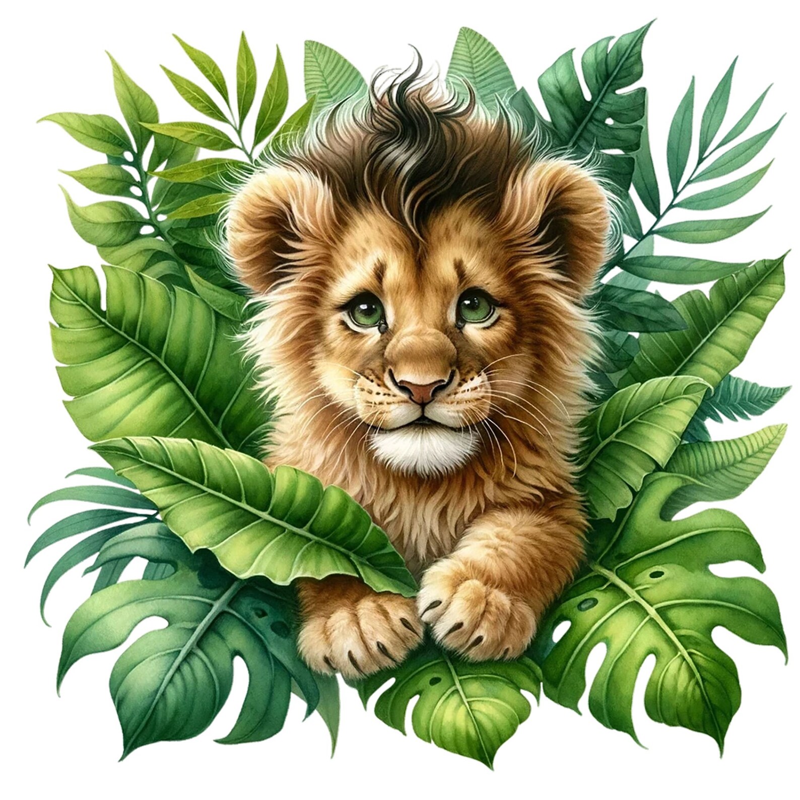 30 PNG, Watercolor Baby Animals in Leaves Clipart, Safari Animals ...