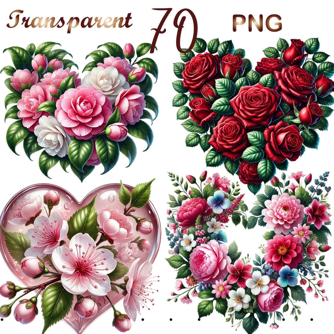 70 PNG Florals Hearts Clipart, Valentine's Day Romantic Floral Graphics ...