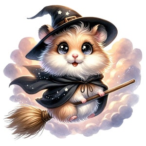 24 PNG, Watercolor Hamster Magician Clipart Bundle, Hamster Clipart ...