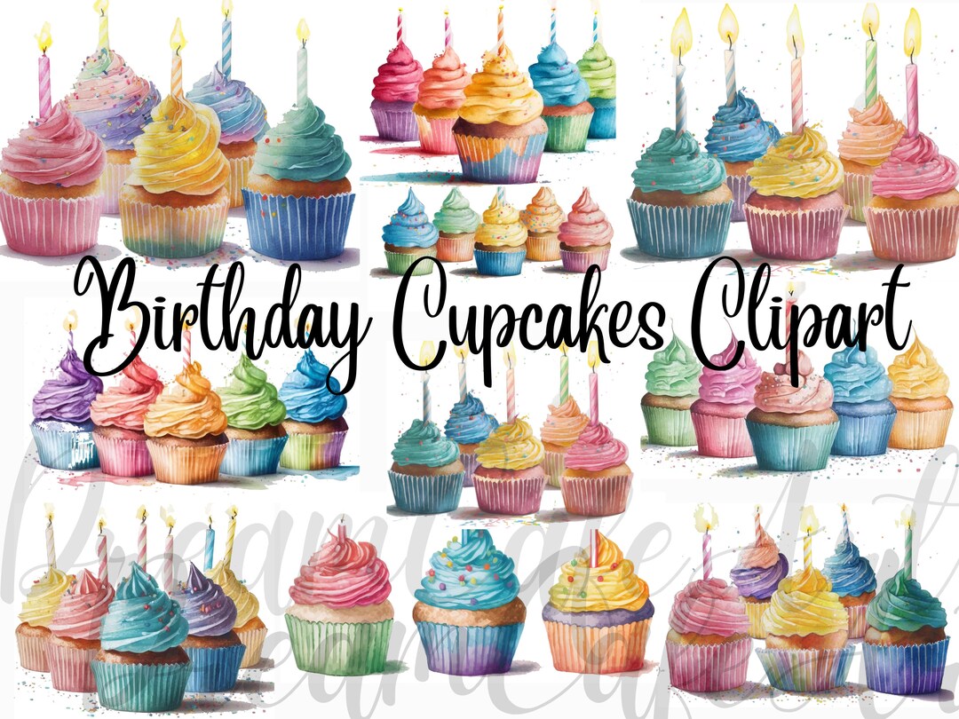 10 Birthday Cupcakes Clipart, High Quality Jpgs, Digital Planner, Junk ...