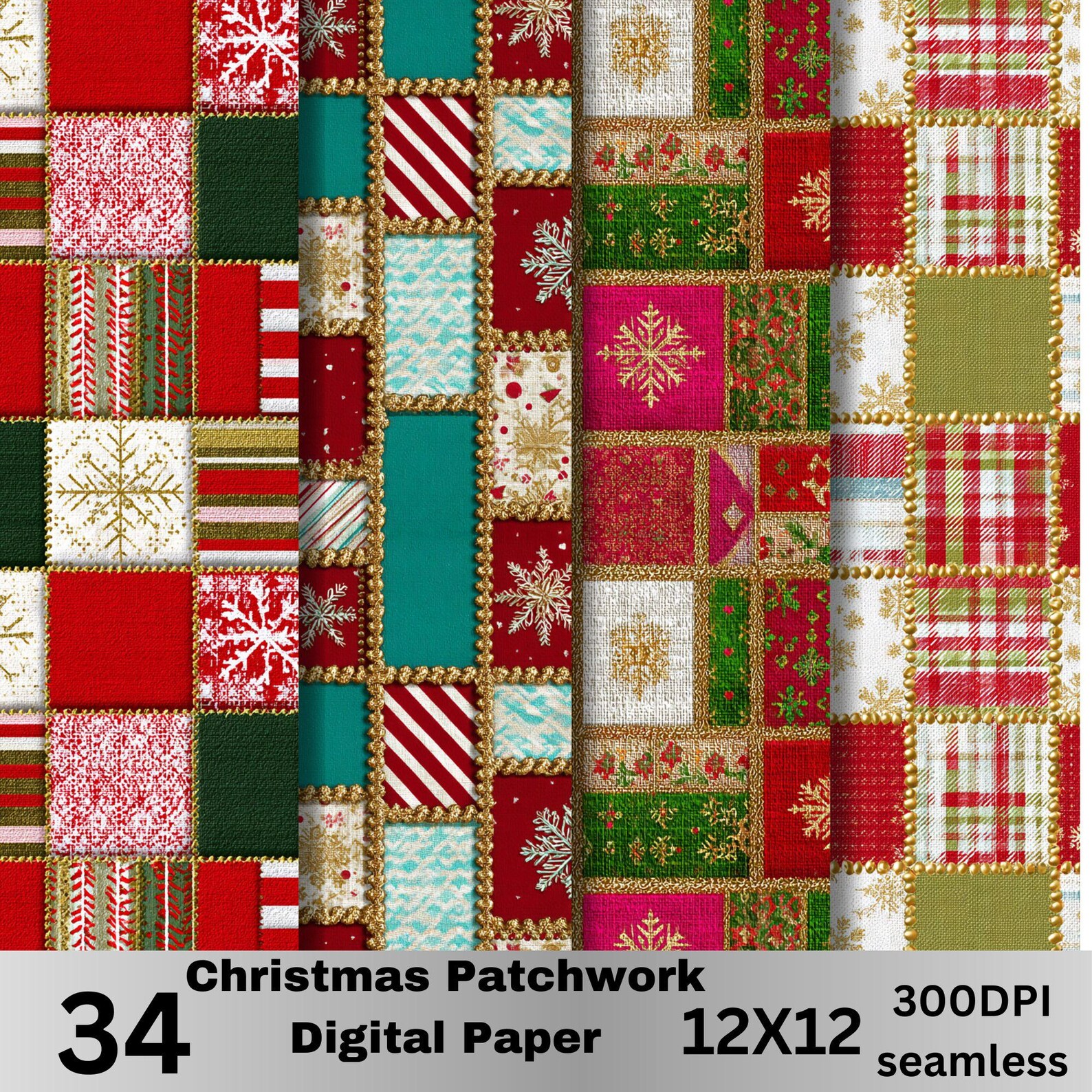 34 Christmas Patchwork Fabric, Quilted Textures, Seamless Textile ...