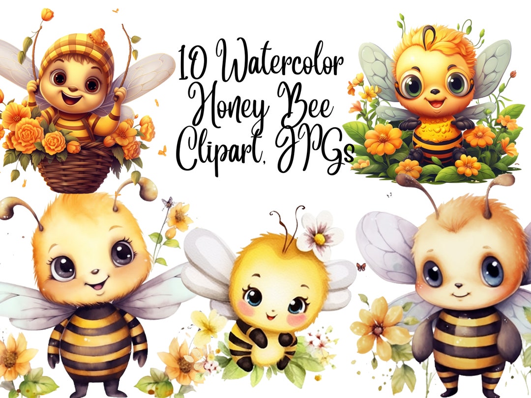 10 Watercolor Honey Bee Clipart, Jpgs, Commercial Use, Digital Download ...