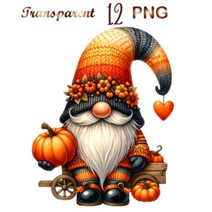 12 Cute Gnome Clipart,gnome Clipart Bundle, Autumn Gnome Png,,autumn ...