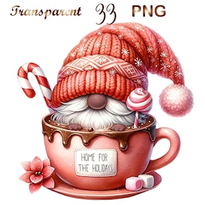 33 PNG, Watercolor Hot Cocoa Gnomes Clipart,christmas Gnomes Clipart ...