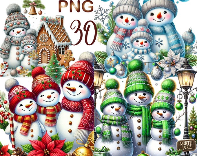 Cute Snowmen Clipart Snowman PNG Christmas Graphics Winter Holidays ...