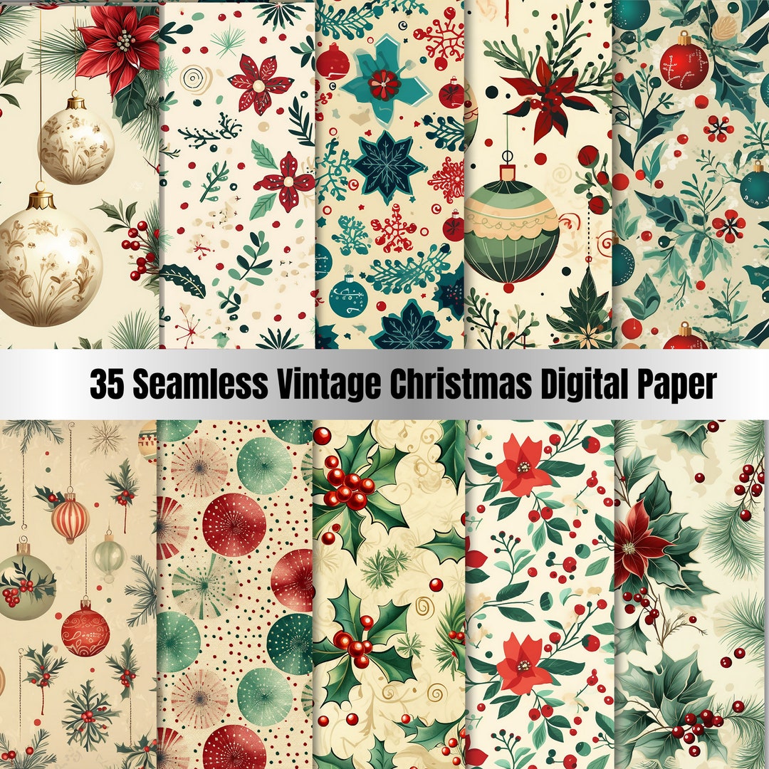 35 Seamless Christmas Vintage Digital Paper, Christmas Flower ...