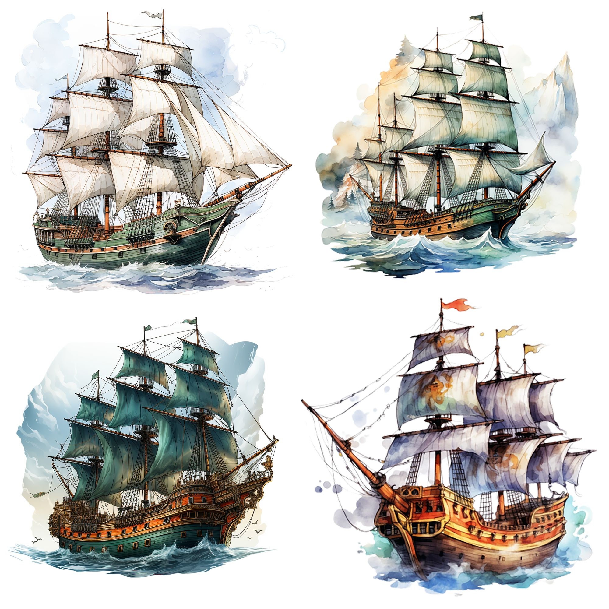 14 Pirate Ship Watercolor Clipart Png, Pirate Ship Art, Pirate Ship ...