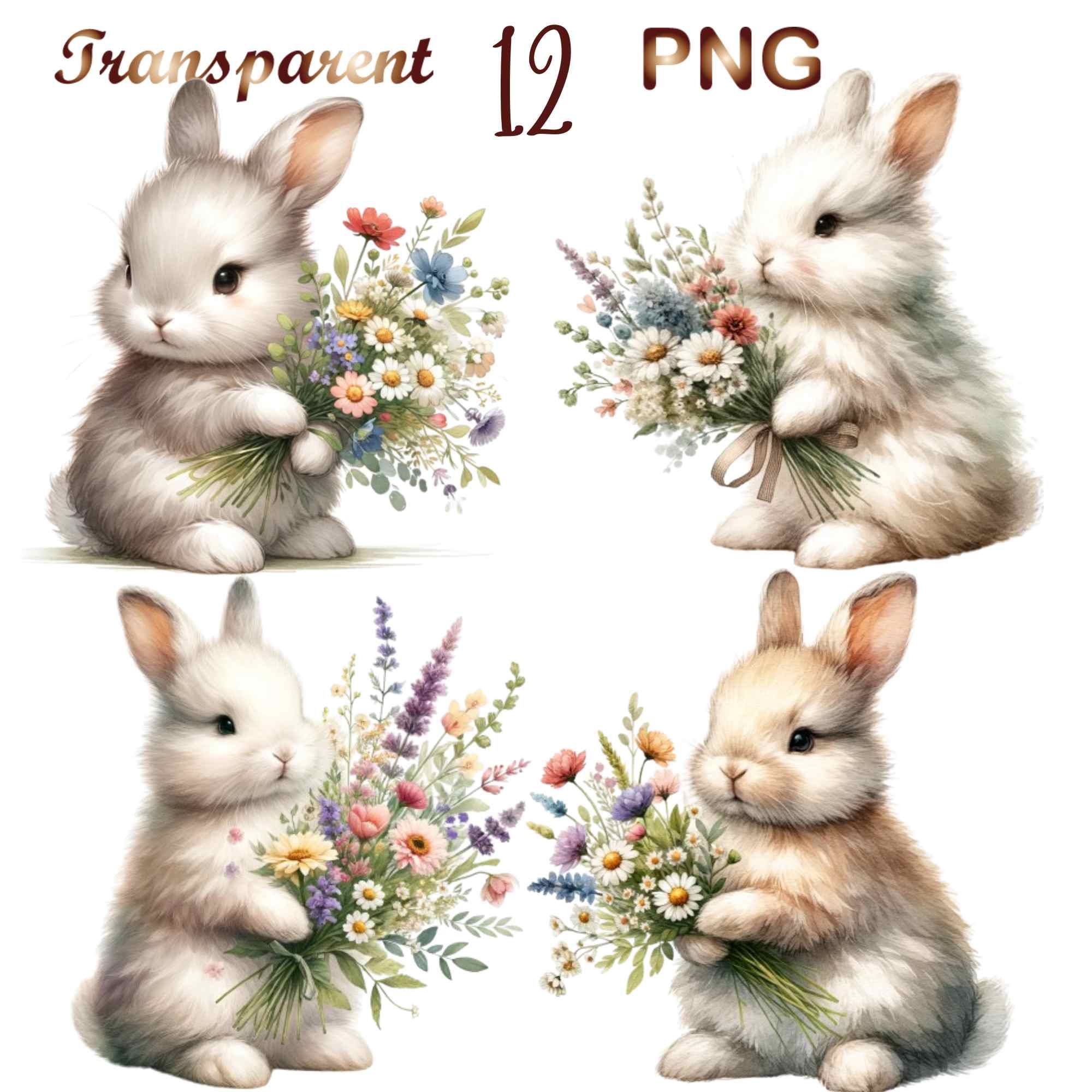 12 PNG Set 1 Bunny Png, Bunnies Clipart, Wildflowers Clipart,cute Bunny ...