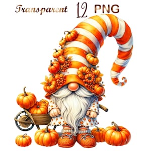 12 Cute Gnome Clipart,gnome Clipart Bundle, Autumn Gnome Png,,autumn ...