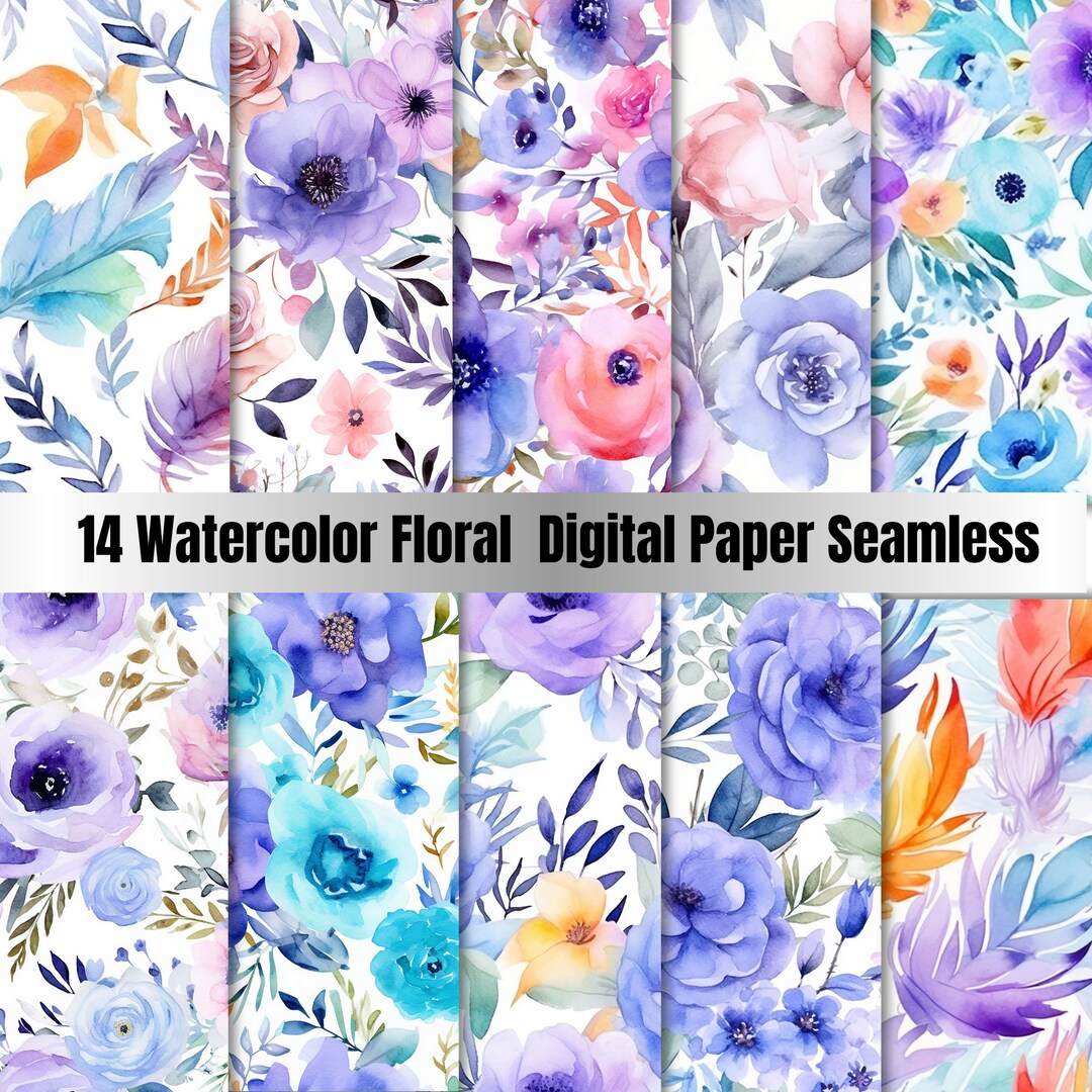 14 Watercolor Floral Pattern - Seamless Pattern - Commercial Use ...